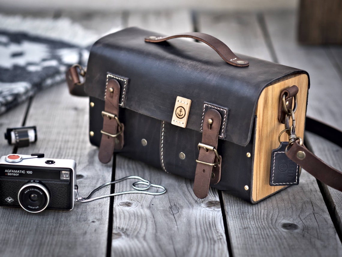Leather and Wood Camera Bag. Leather Bag for Digital Refex and - Etsy UK