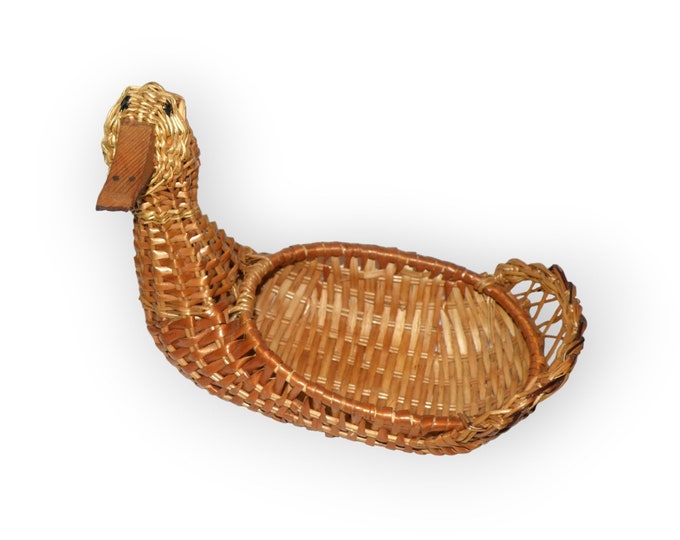 Vintage Goose Swan Duck Natural Woven Basket, Wicker Goose Basket ...