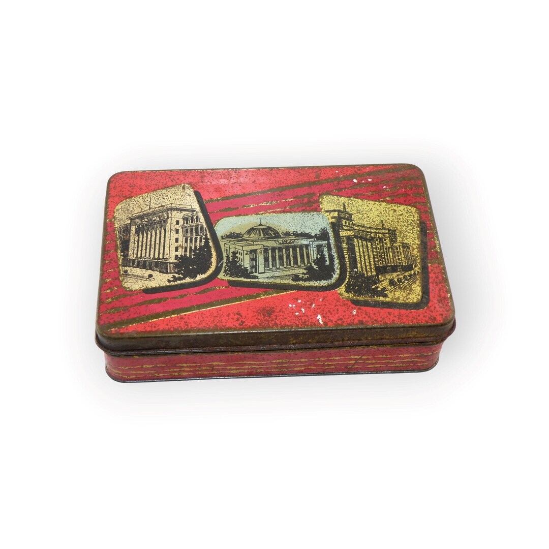 Vintage Red Tin Soviet, Retro Red Metal Candy Box, Collectible Old Tin ...