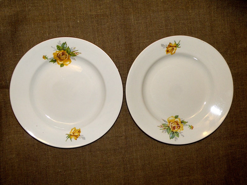 Vintage Big Plates With Yellow Rose Pattern 2 Soviet Faience - Etsy