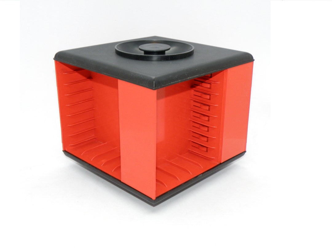 Vintage Red Audio Cassette Holder, Red and Black Rotating Cassette ...