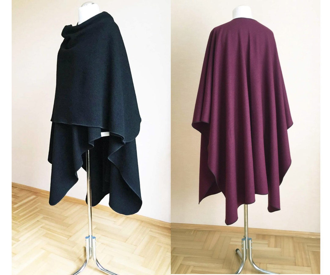 Black Wool Shawl Plus Size Wool Ruana Wrap Oversized Wool Coat - Etsy