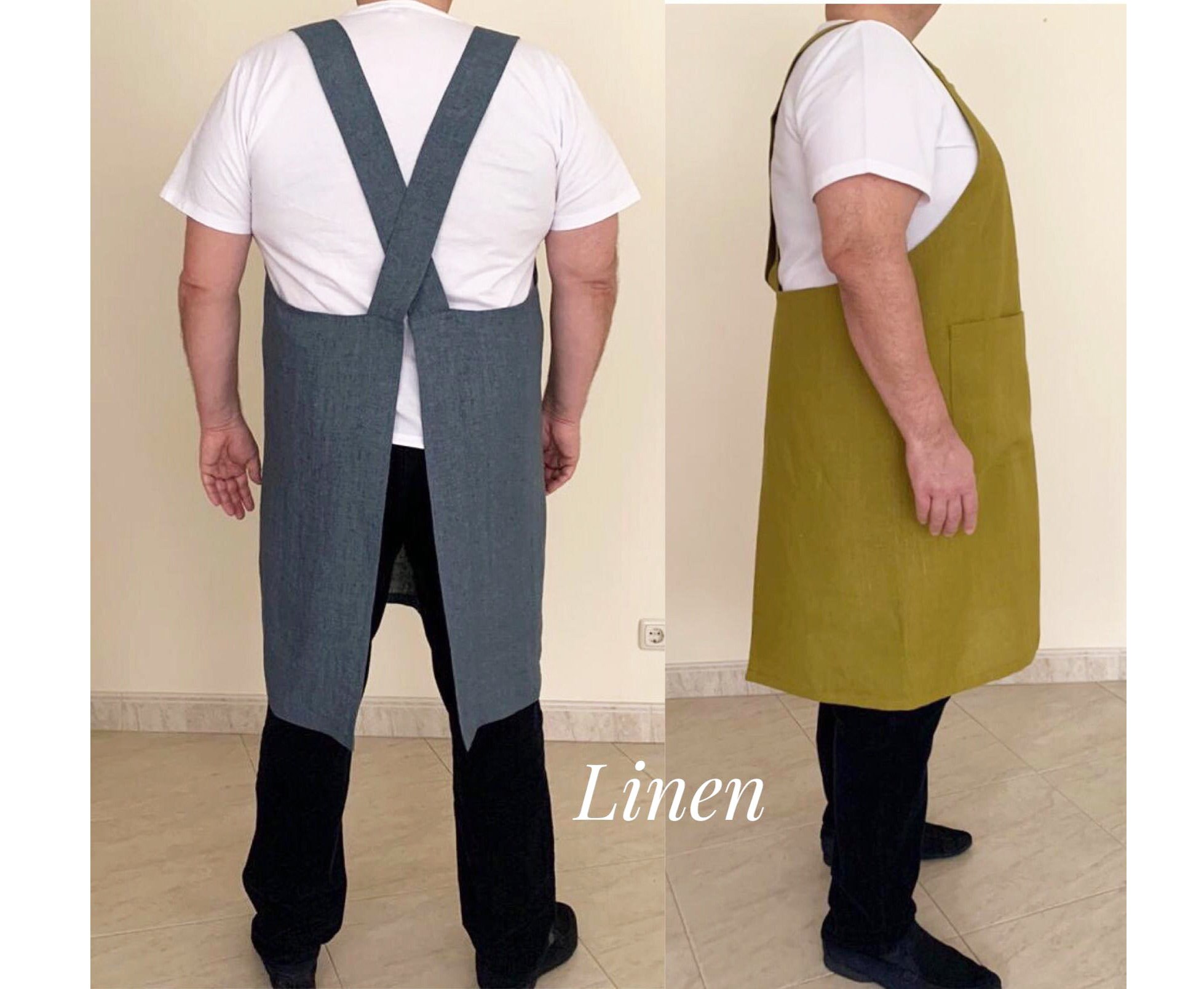 XS to 5XL Linen Apron Japanese Pinafore Linen Apron Cross Back Apron No ...
