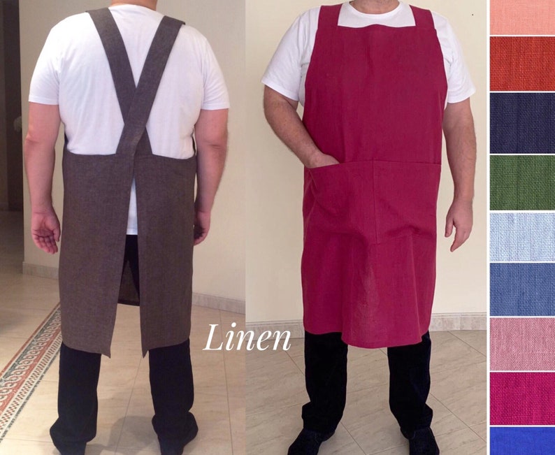 Linen Apron Plus Size Cross Back Apron S to 5XL Japanese Apron Garden ...