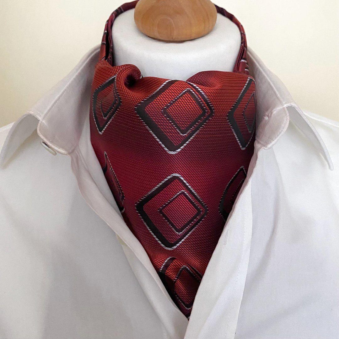 Burgundy Black Satin Ascot for Men, Elegant Mens Evening Scarf Tie ...