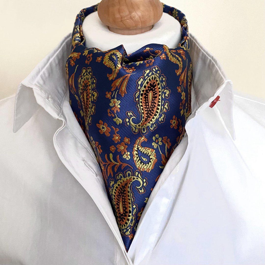 Jacquard Paisley Ascot, Elegant Royal Blue Necktie, Evening Wedding ...