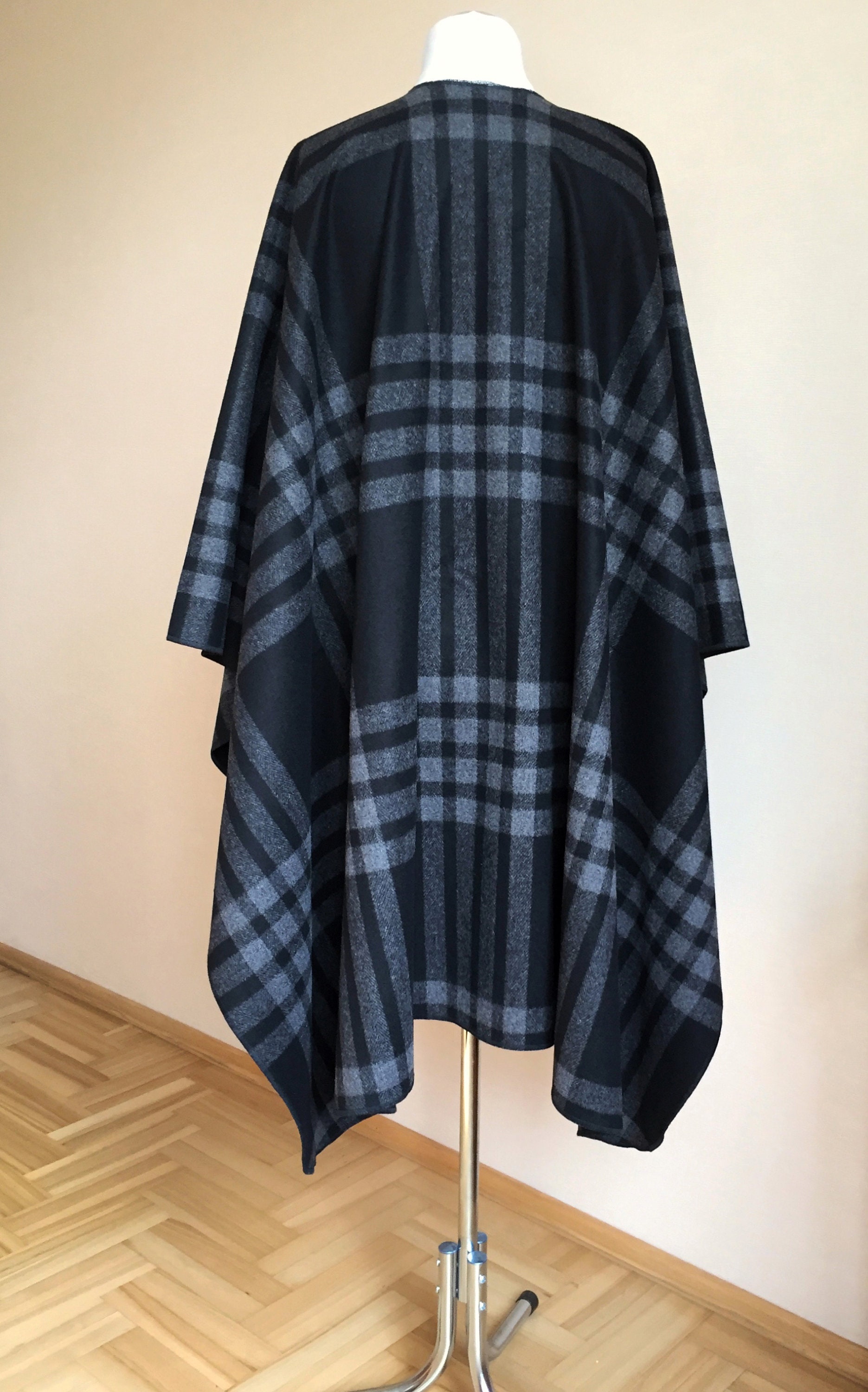 Wool Ruana Cape Oversized Men's Black Wool Shawl - Etsy