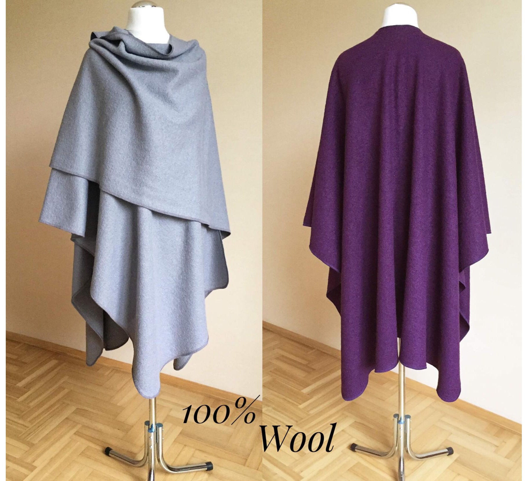 Plus Size Wool Ruana Wrap 100% Wool Shawl Cape Handmade - Etsy
