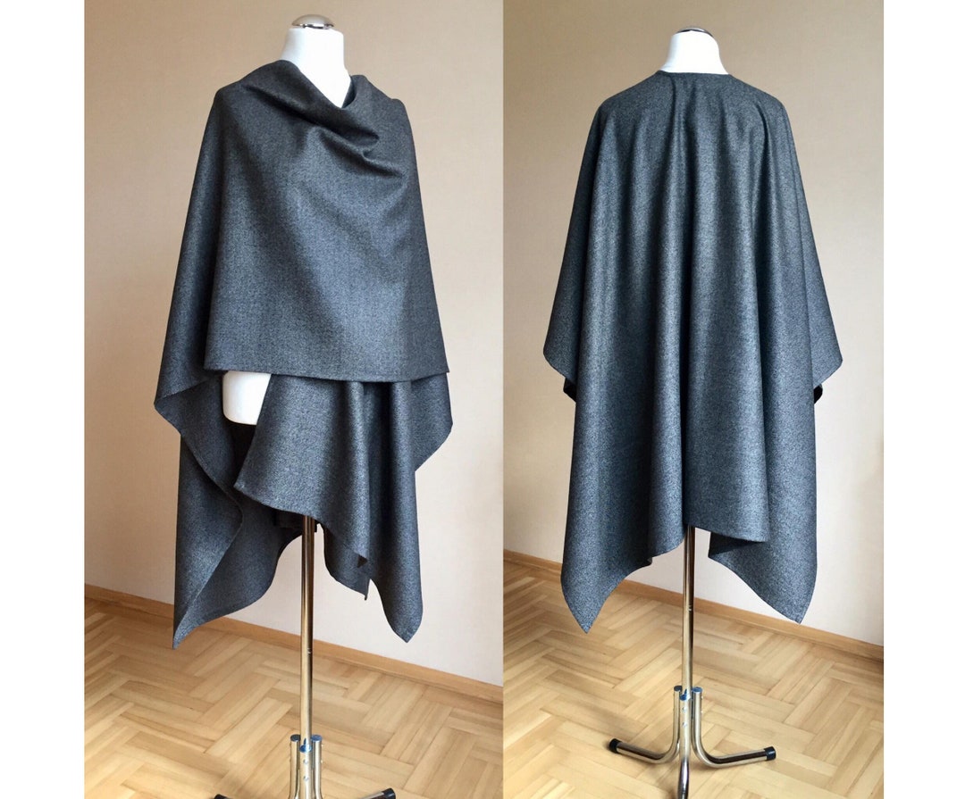 Wool Ruana Shawl Grey Wool Wrap Cloak S-M XL-2XL 3XL-5XL Sizes - Etsy