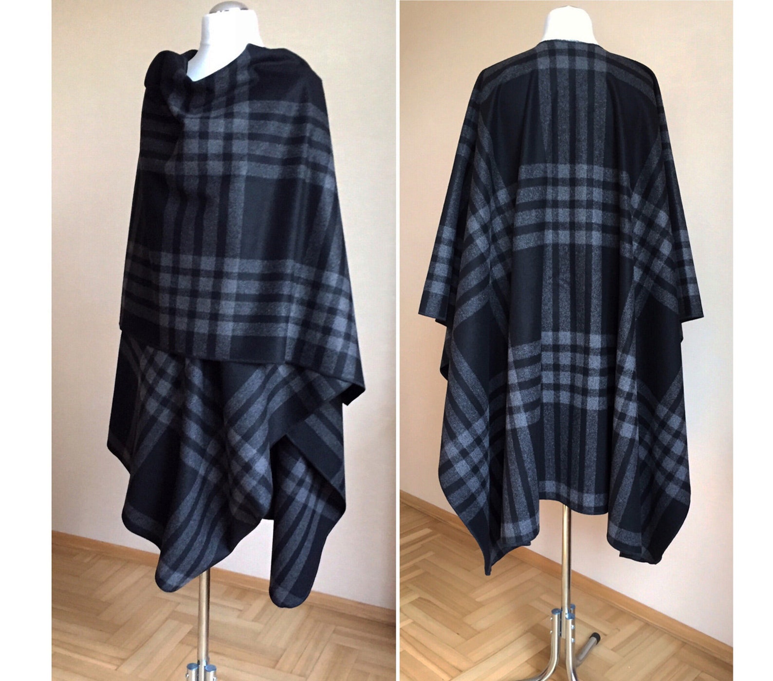 Wool Ruana Cape Oversized Men's Black Wool Shawl - Etsy