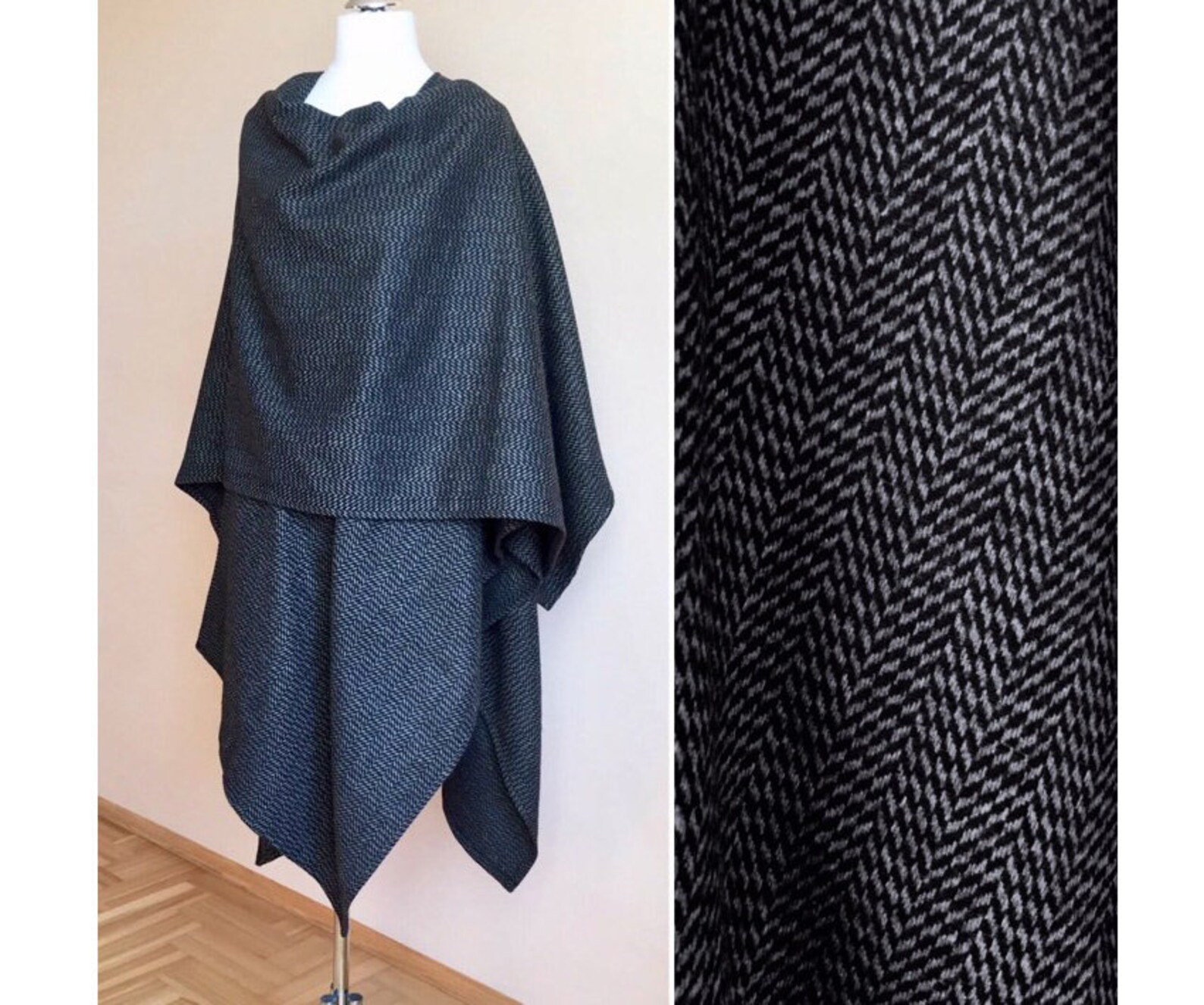 Wool Ruana Cape Oversized Men's Black Wool Shawl - Etsy