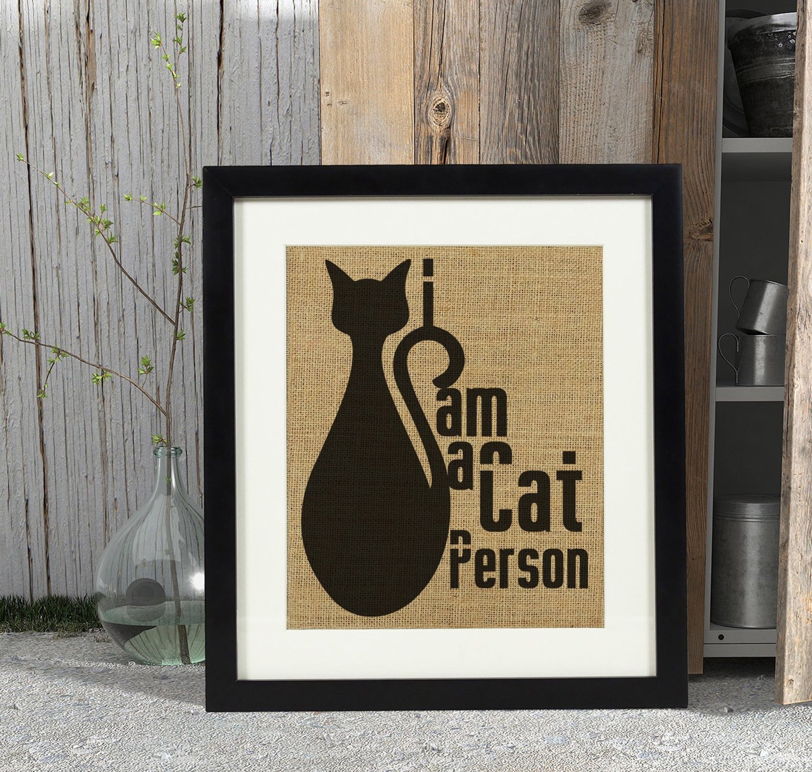 I Am A Cat Person Burlap Print Cat Silhouette Wall Decor Pet | Etsy