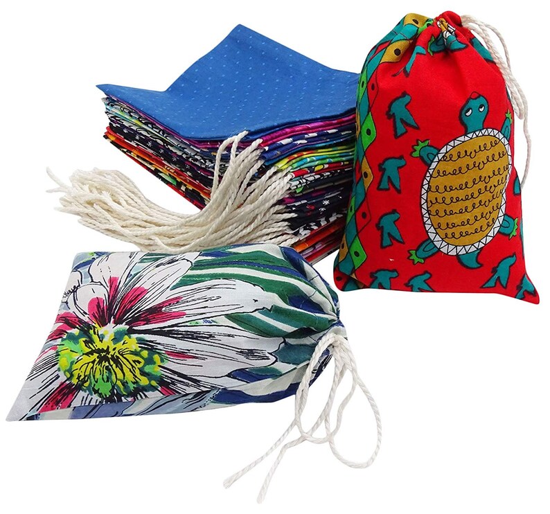 25 Pcs Cotton Drawstring Gift Bags Colourful Printed Bag | Etsy