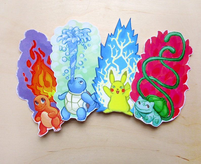 Pokemon Starter Lesezeichen (Pikachu, Schiggy, Bisasam, Glumanda) - Etsy.de
