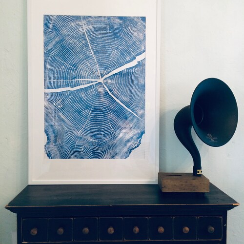 Blue Tree Stump Print. Original Woodblock Print Made From - Etsy