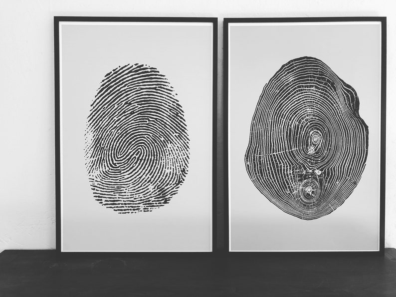 Tree ring print fingerprint set of two large prints Tree | Etsy