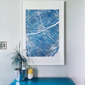 Blue Tree Stump Print. Original Woodblock Print Made From Black Locust ...