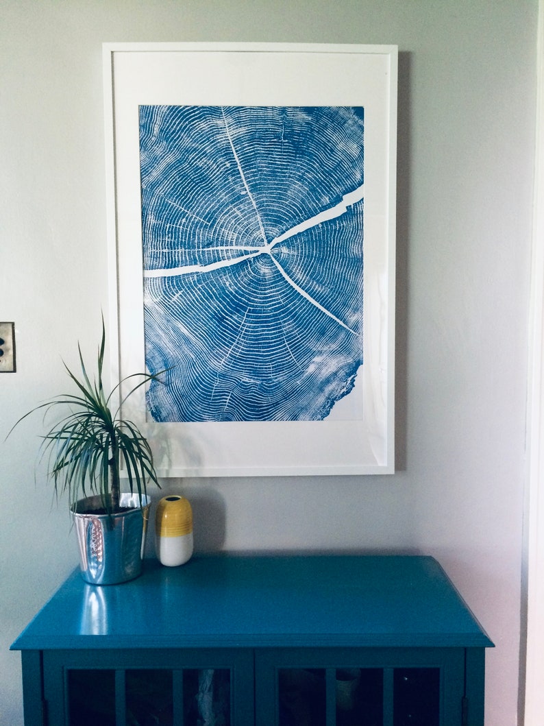 Blue Tree Stump Print. Original Woodblock Print Made From - Etsy