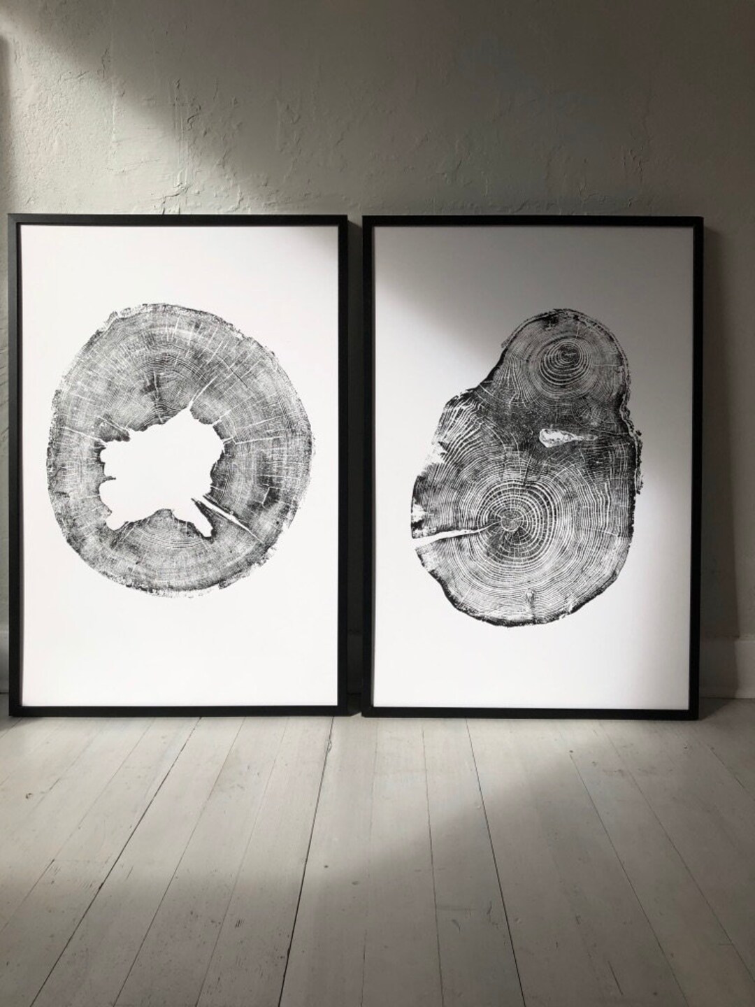 Tree Ring Art Print Diptych: Oak & Hemlock Woodcut, 24x36 - Etsy