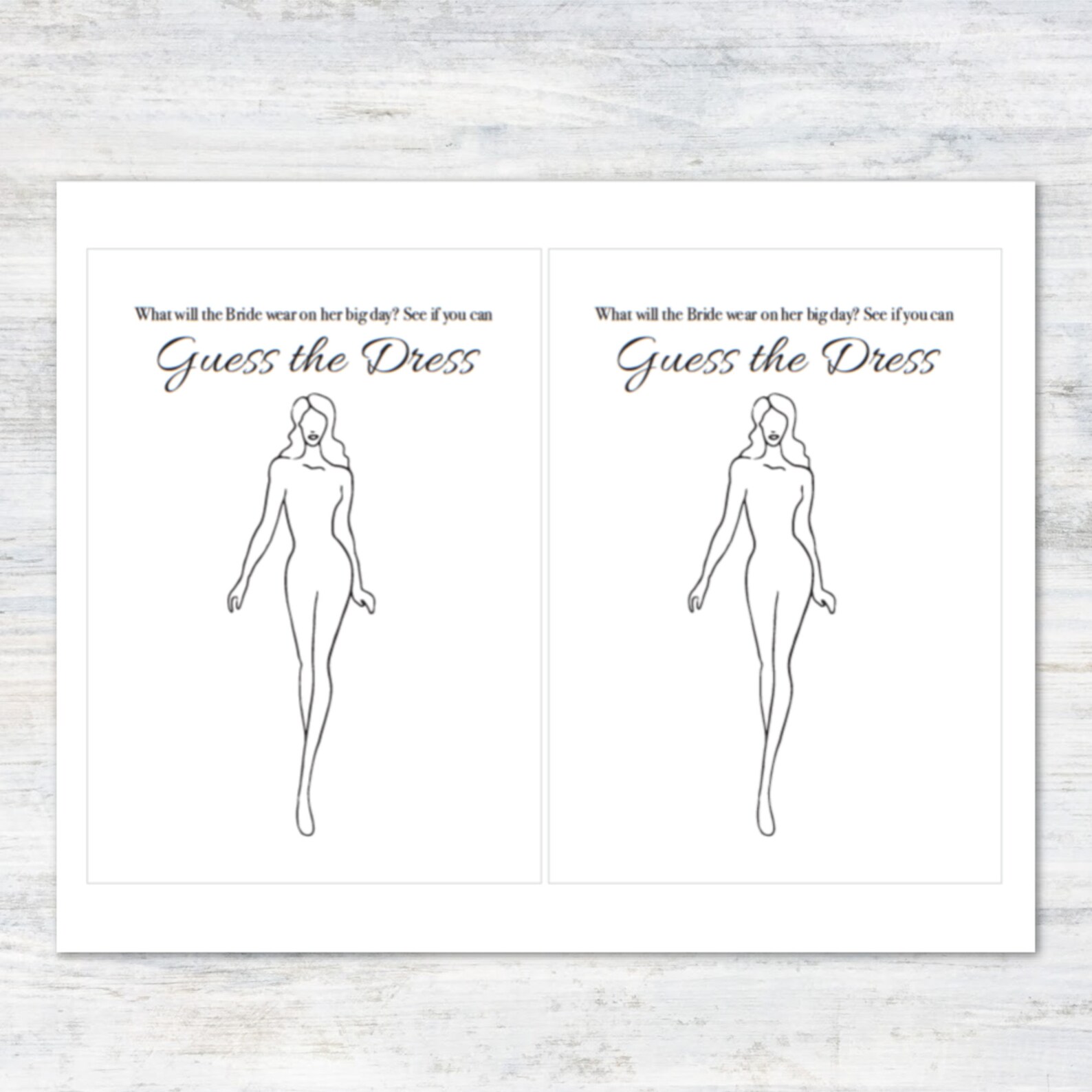 Guess the Dress Bridal Shower Game Printable Instant Download | Draw ...