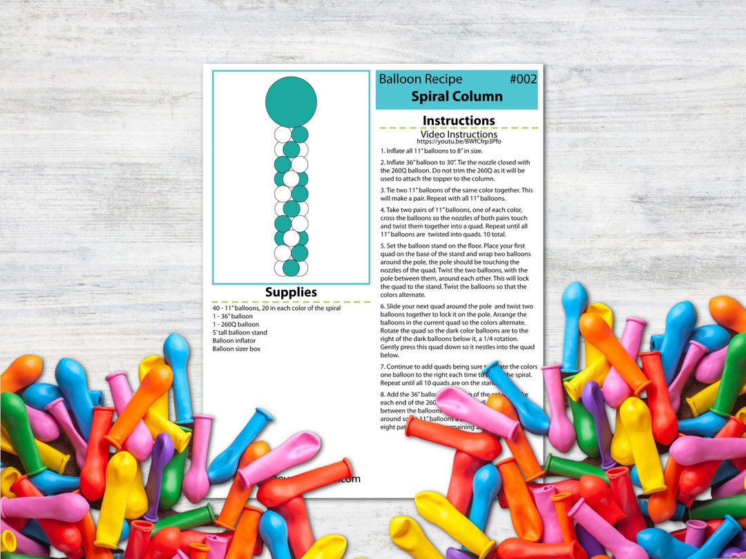 Spiral Balloon Column Tutorial and Plans | Digital Balloon Recipe - Etsy