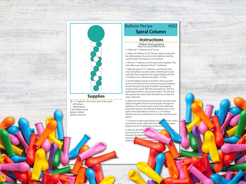 Spiral Balloon Column Tutorial and Plans | Digital Balloon Recipe - Etsy