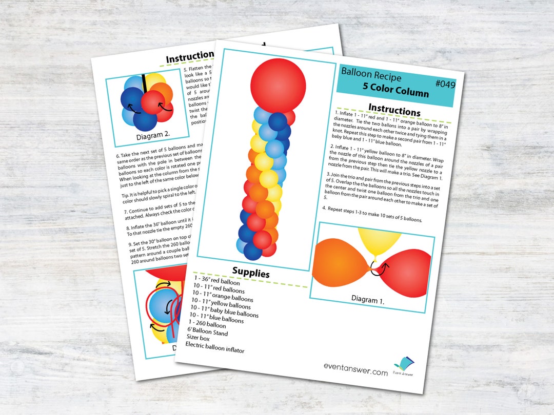 5 Color Balloon Column Tutorial and Plans | Digital Balloon Recipe - Etsy