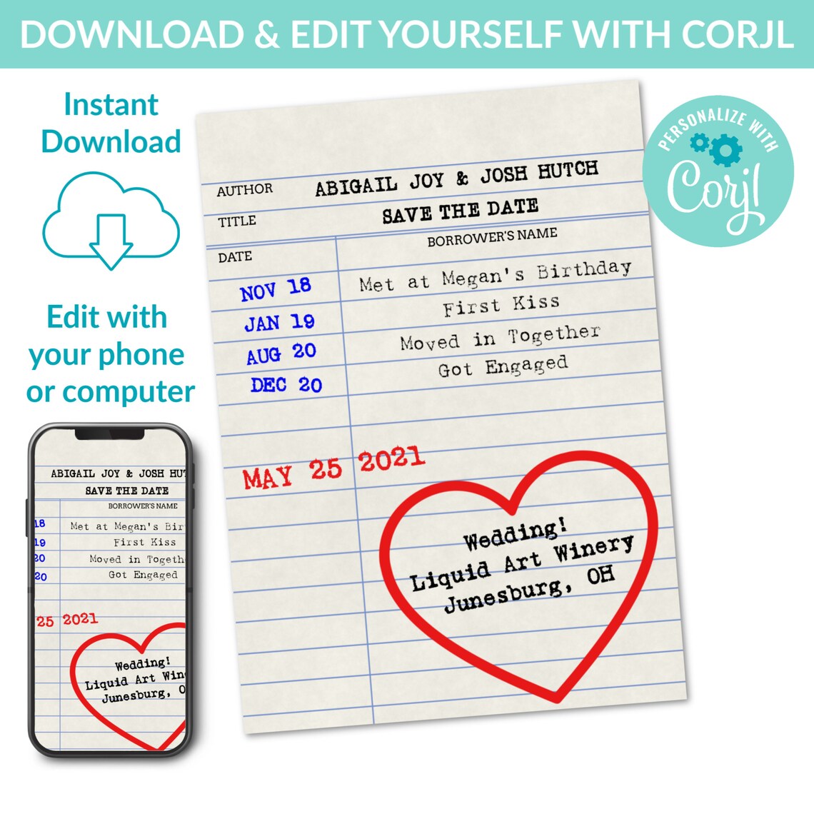 Library Card Save the Date Editable Instant Download 5x7 PDF - Etsy