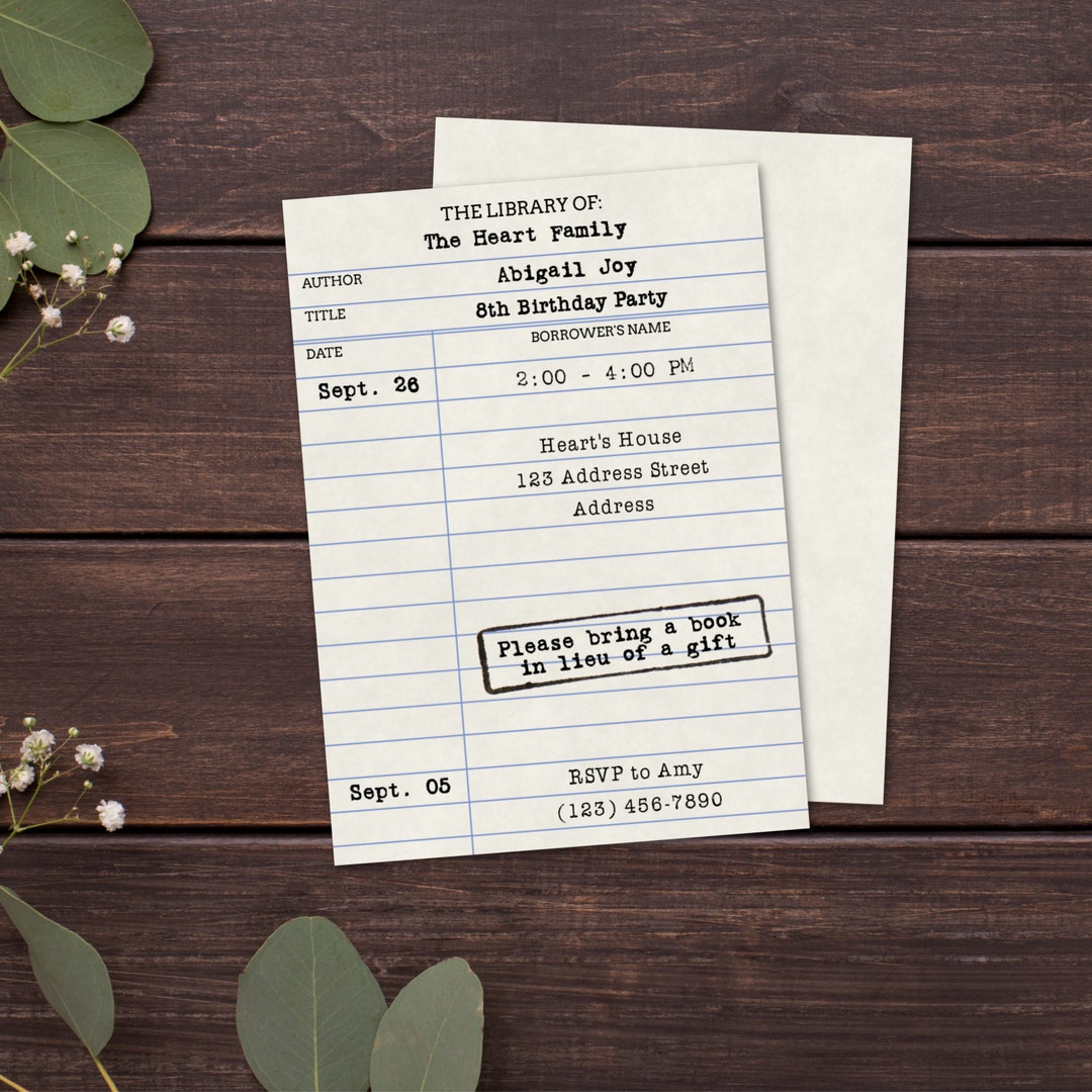 Library Card Birthday Invitation Editable Instant Download 5x7 PDF, PNG ...