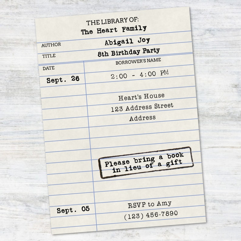 Library Card Birthday Invitation Editable Instant Download 5x7 - Etsy