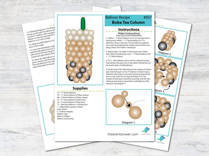 Boba Tea Balloon Column Tutorial and Plans | Digital Balloon Recipe ...