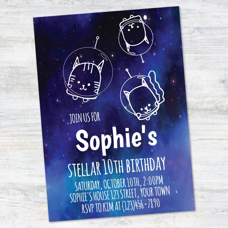 Space Cats Birthday Invitation Editable Instant Download PDF, PNG JPEG ...