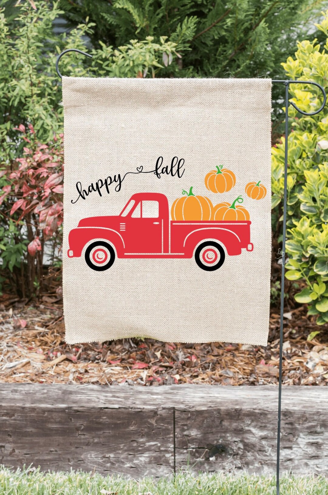 Happy Fall, Red Truck, Garden Flag, Flag, Outdoor Flag, Fall, Happy ...