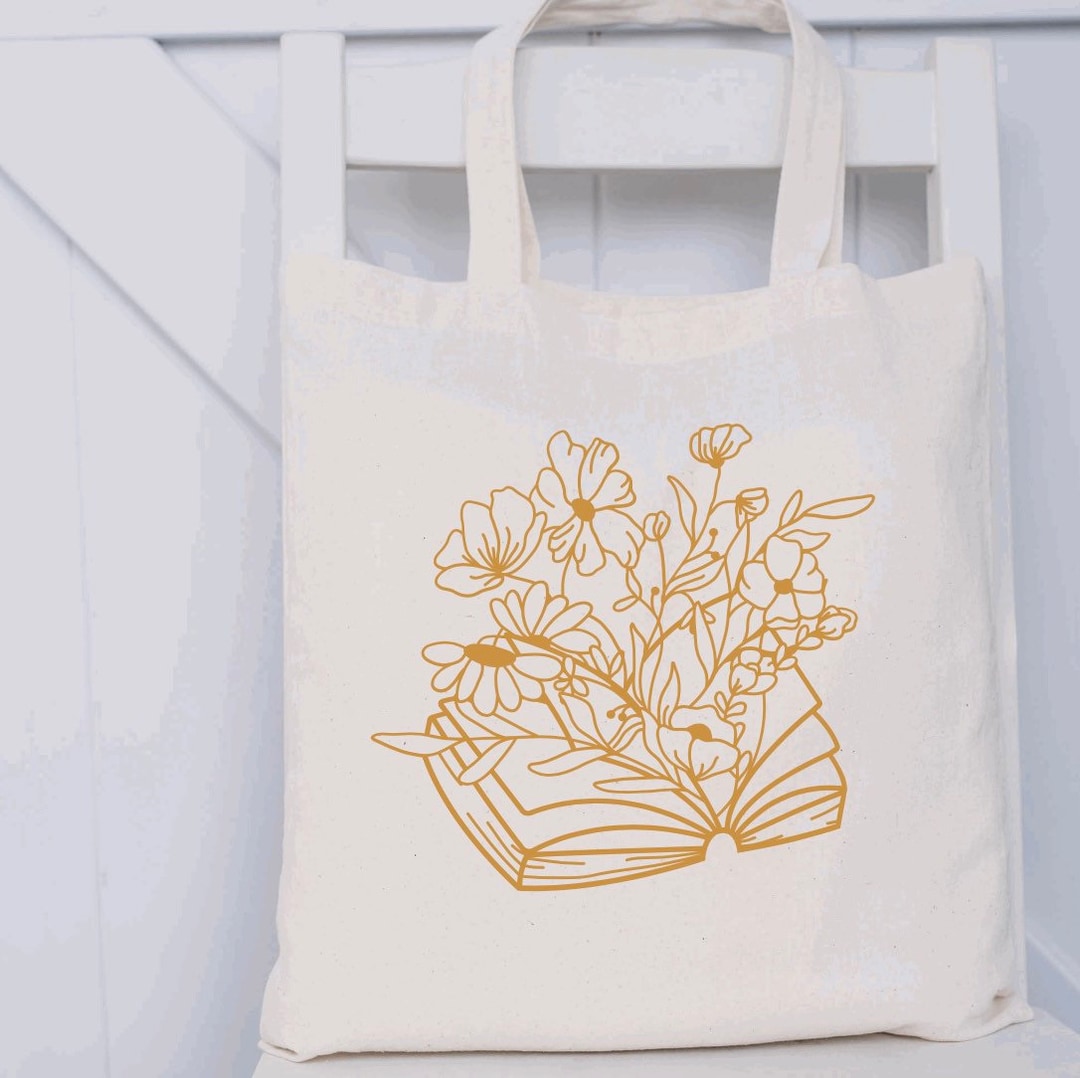 Flower Book Tote Bag, Yellow Vinyl Design - Etsy