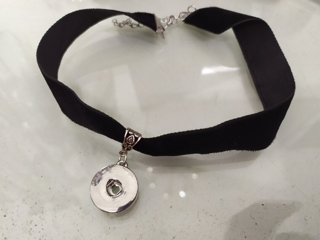Black Velvet Choker With 12 Mm or 18 Mm Snap Button Socket Necklace Fit ...