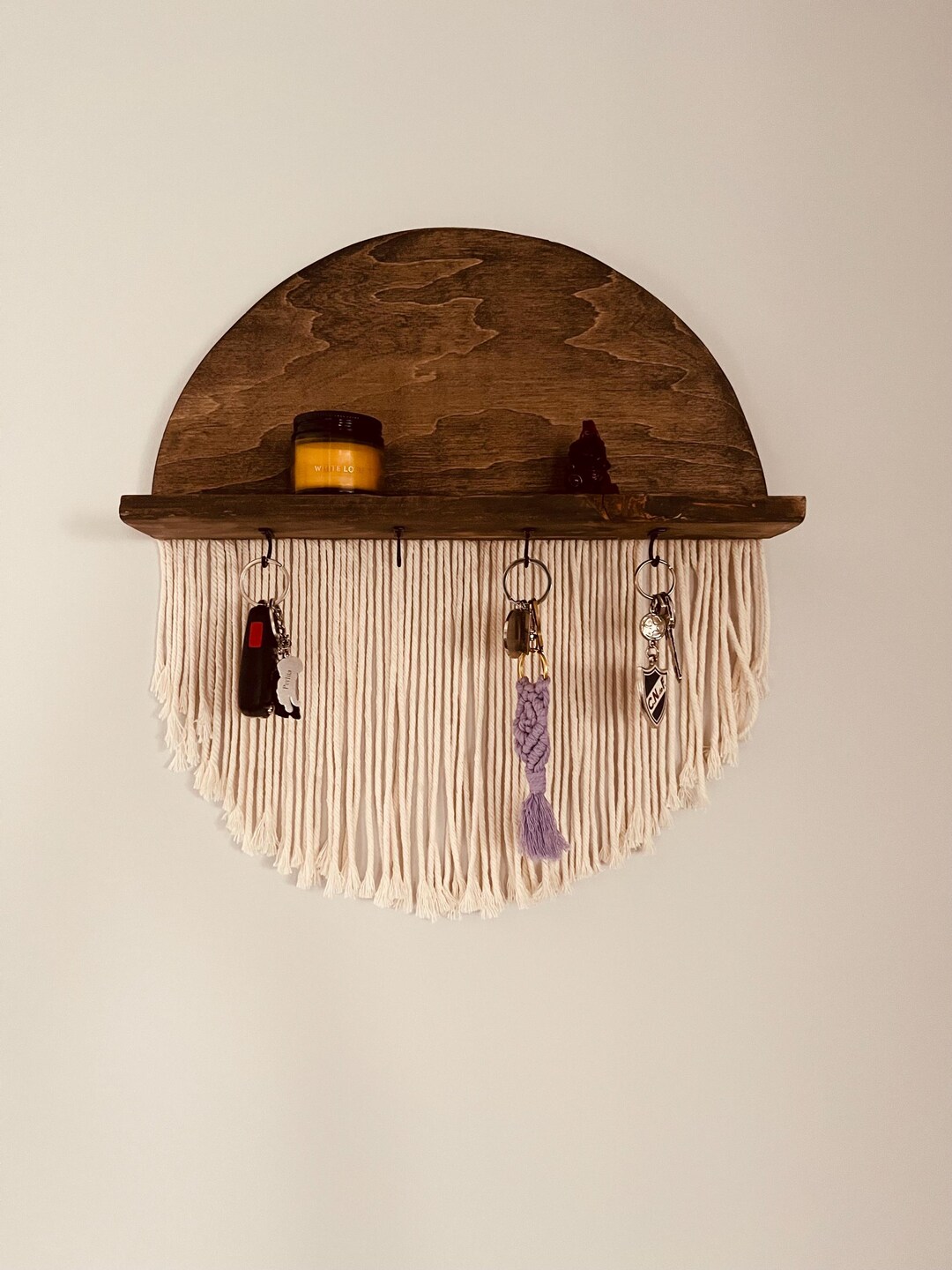 Boho Macrame Key Holder: Half Moon Wooden Entryway Organizer - Etsy