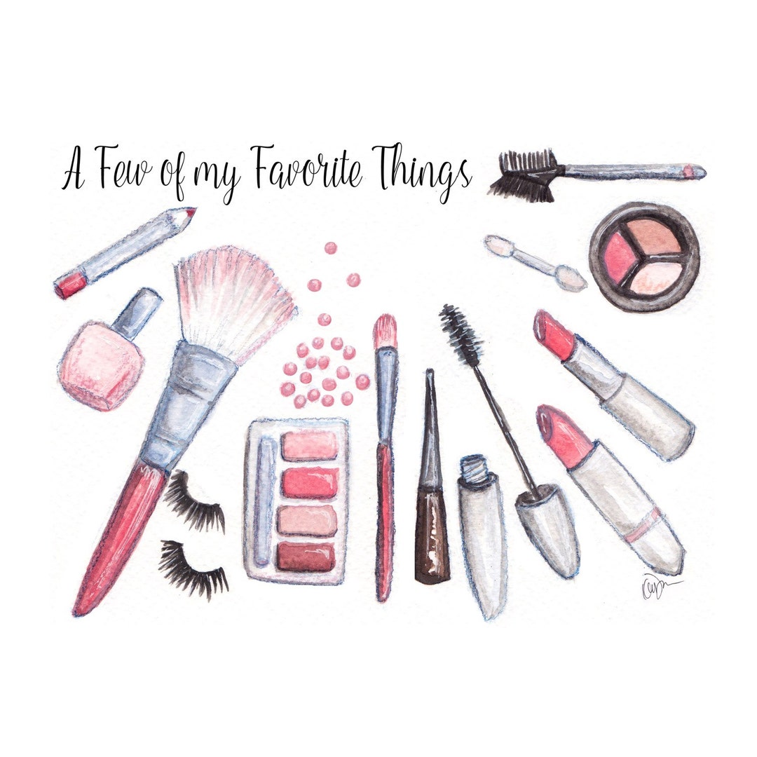 Simple Fashion Watercolor Illustration Print, Pink Makeup Brushes and ...