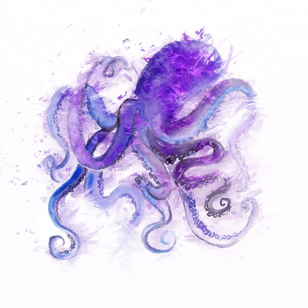 Octopus Watercolor Illustration, Purple Octopus, Ocean Organisms, Sea ...