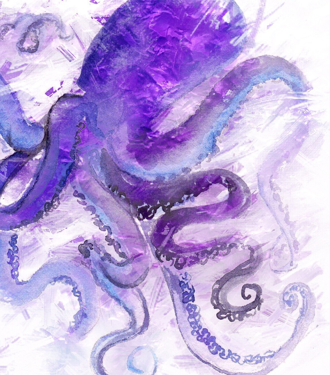 Octopus Watercolor Illustration, Purple Octopus, Ocean Organisms, Sea ...