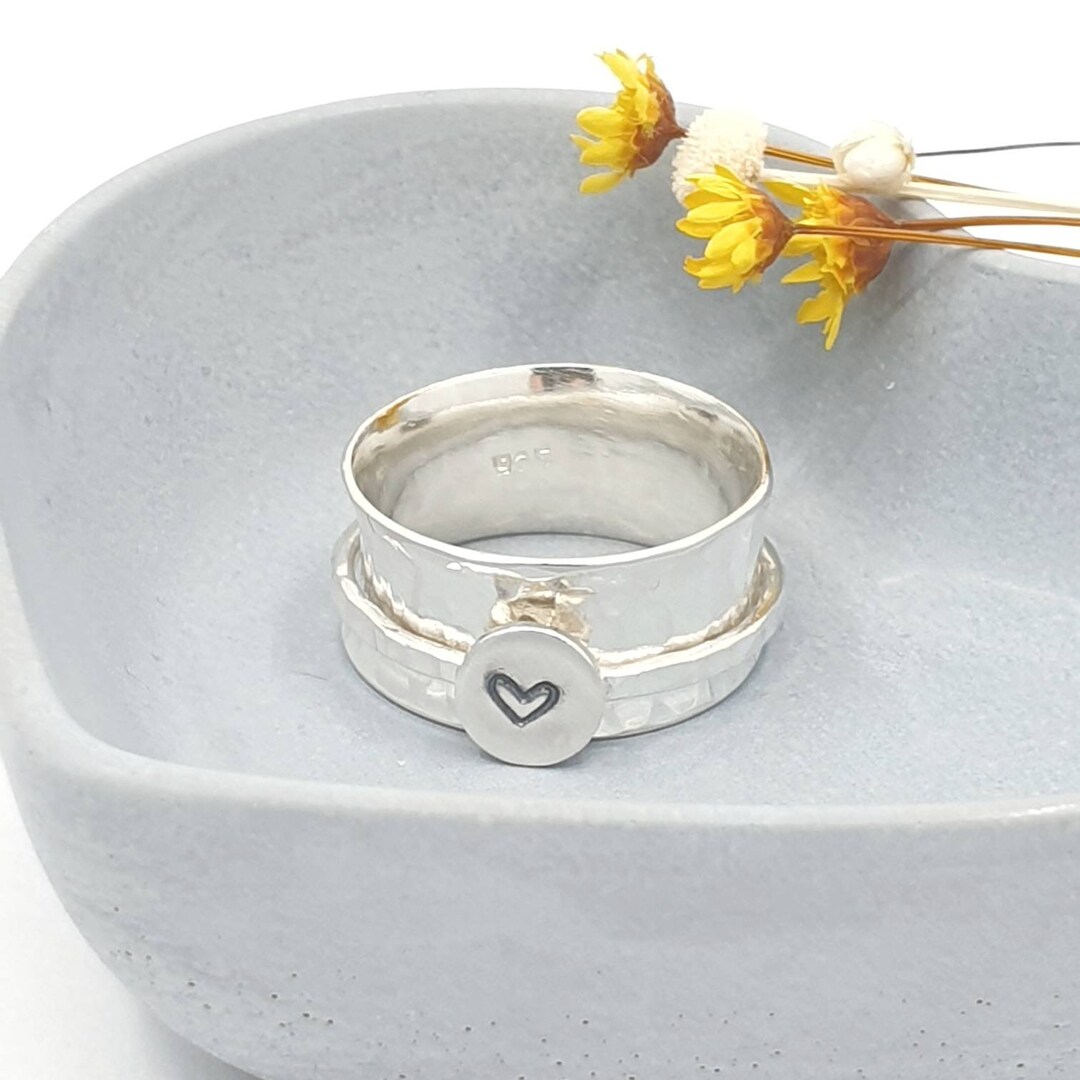 Spinner ring spinning ring love heart ring silver heart - Etsy 日本
