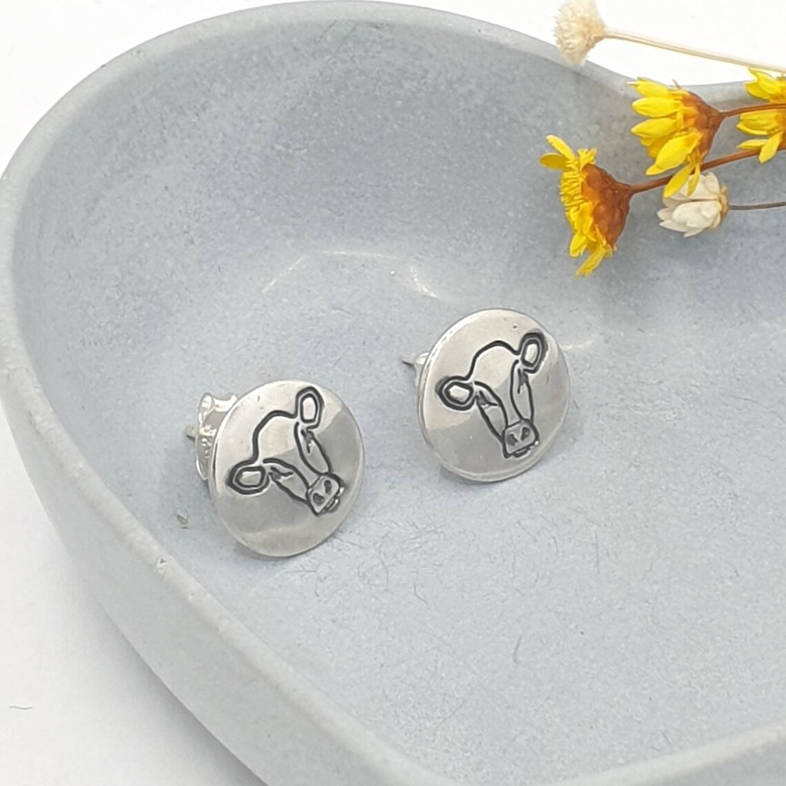 Cow Earrings Silver Cow Studs Cow Jewellery Farm Animal - Etsy