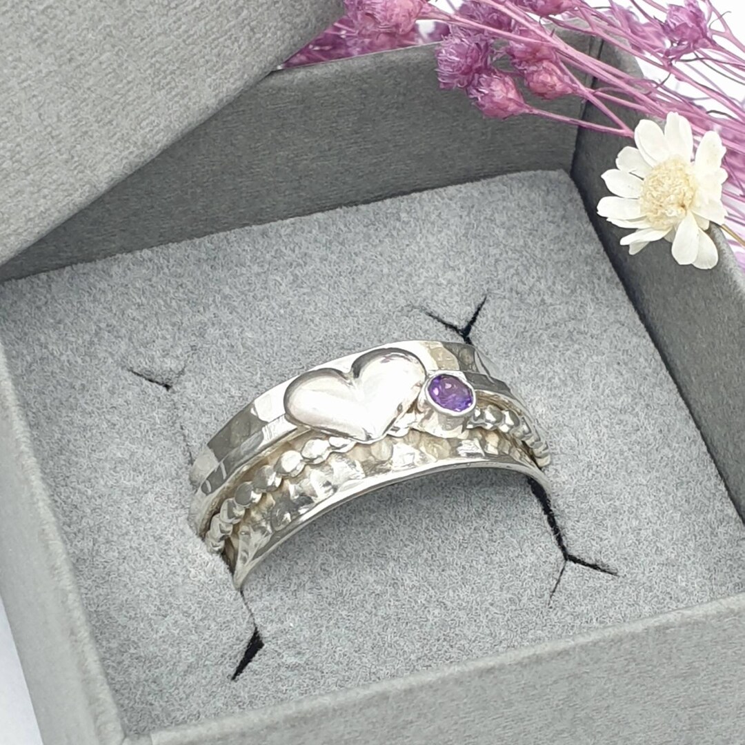 Heart Spinner Ring, Birthstone Ring, Gemstone Spinner Ring, Heart ...