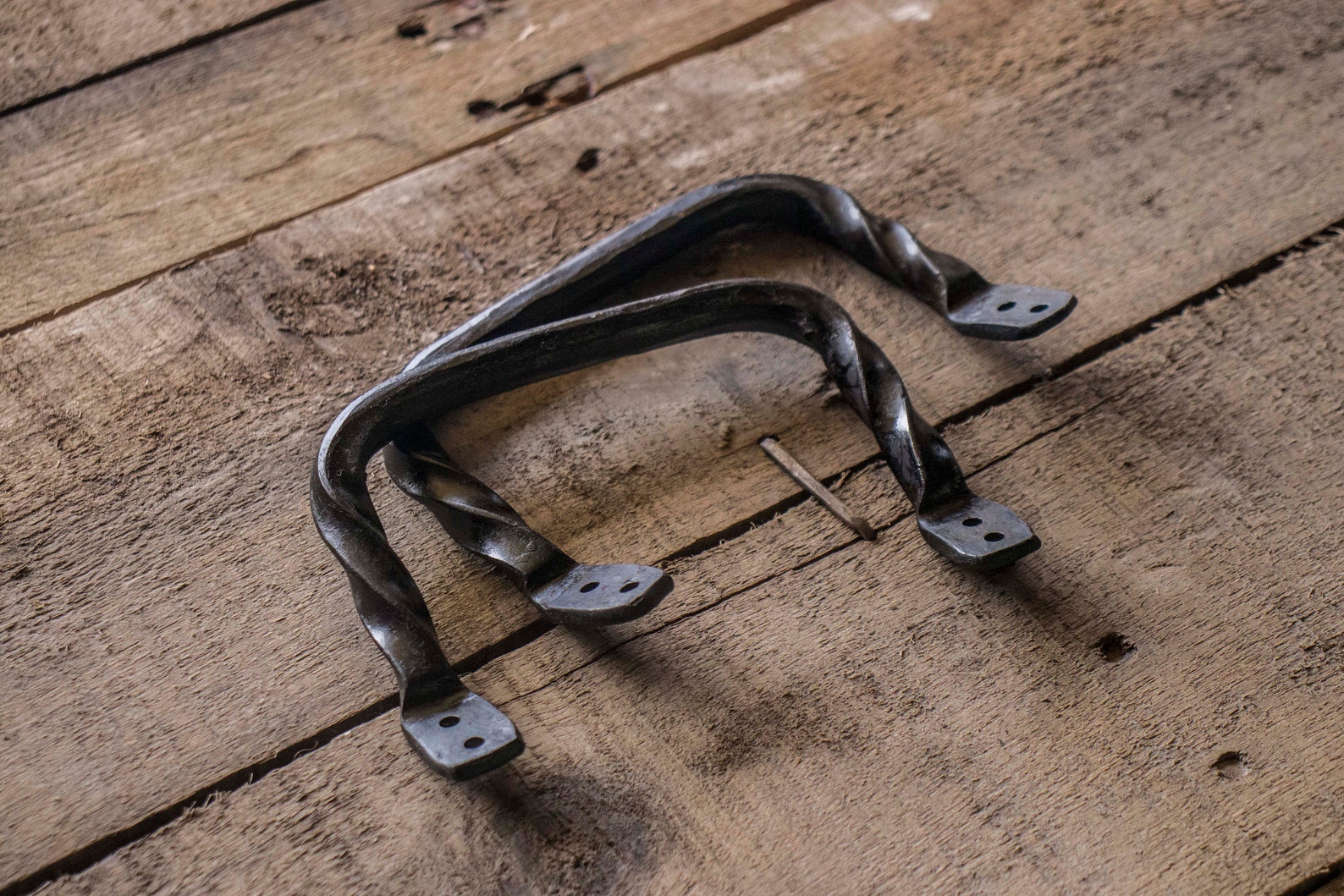 Hand Forged Rustic Hammered Farmhouse Bent Steel Tray Handles / Drawer ...