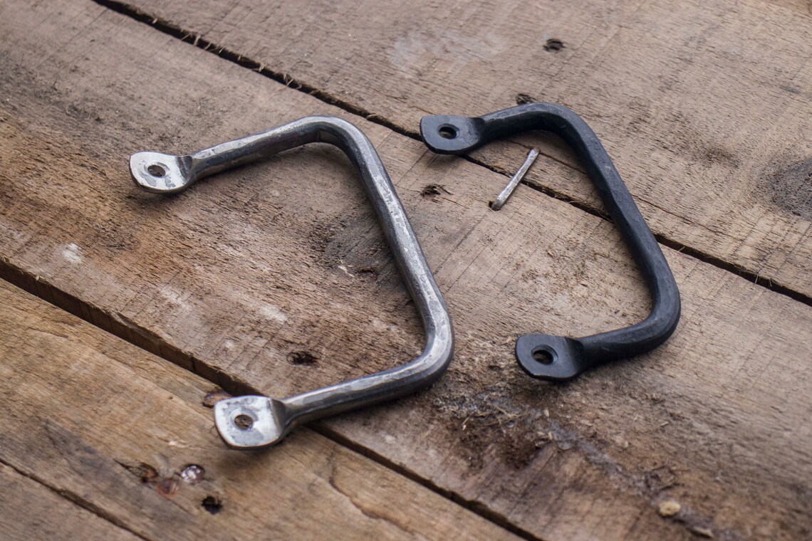 Hand Forged Rustic Farmhouse Bent Steel Tray Handles / Drawer - Etsy
