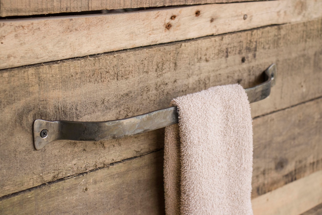 Hand Forged Towel / Cloth Bar Rack Hammered Farmhouse Cabin Door Pull ...