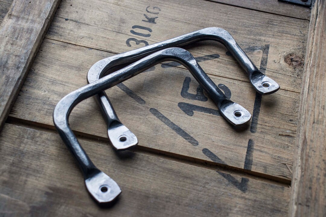 Hand Forged Rustic Hammered Farmhouse Bent Steel Tray Handles / Drawer ...