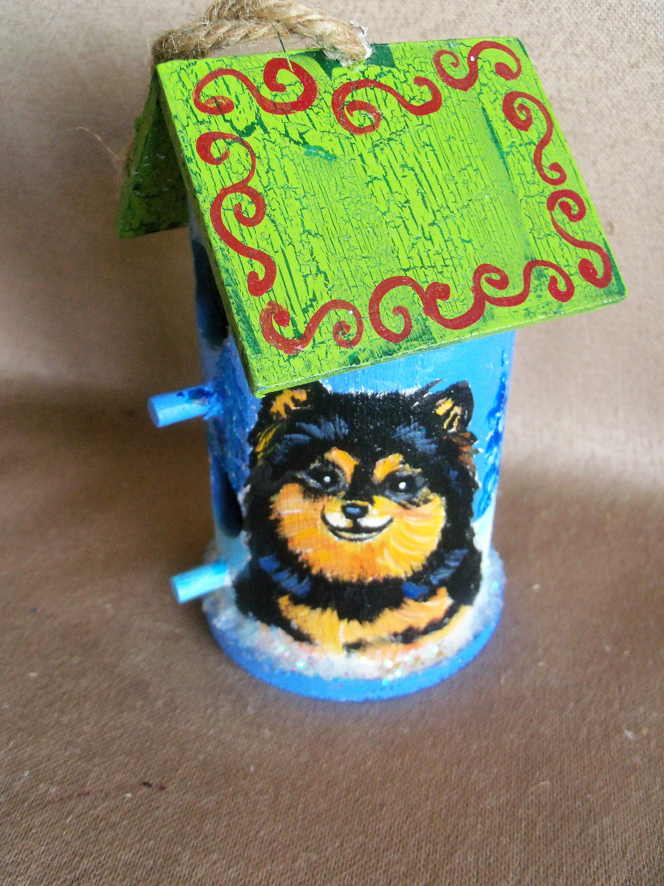 Pomeranian Dog Miniature Birdhouse Ornament Painting Hand Painted Dog ...