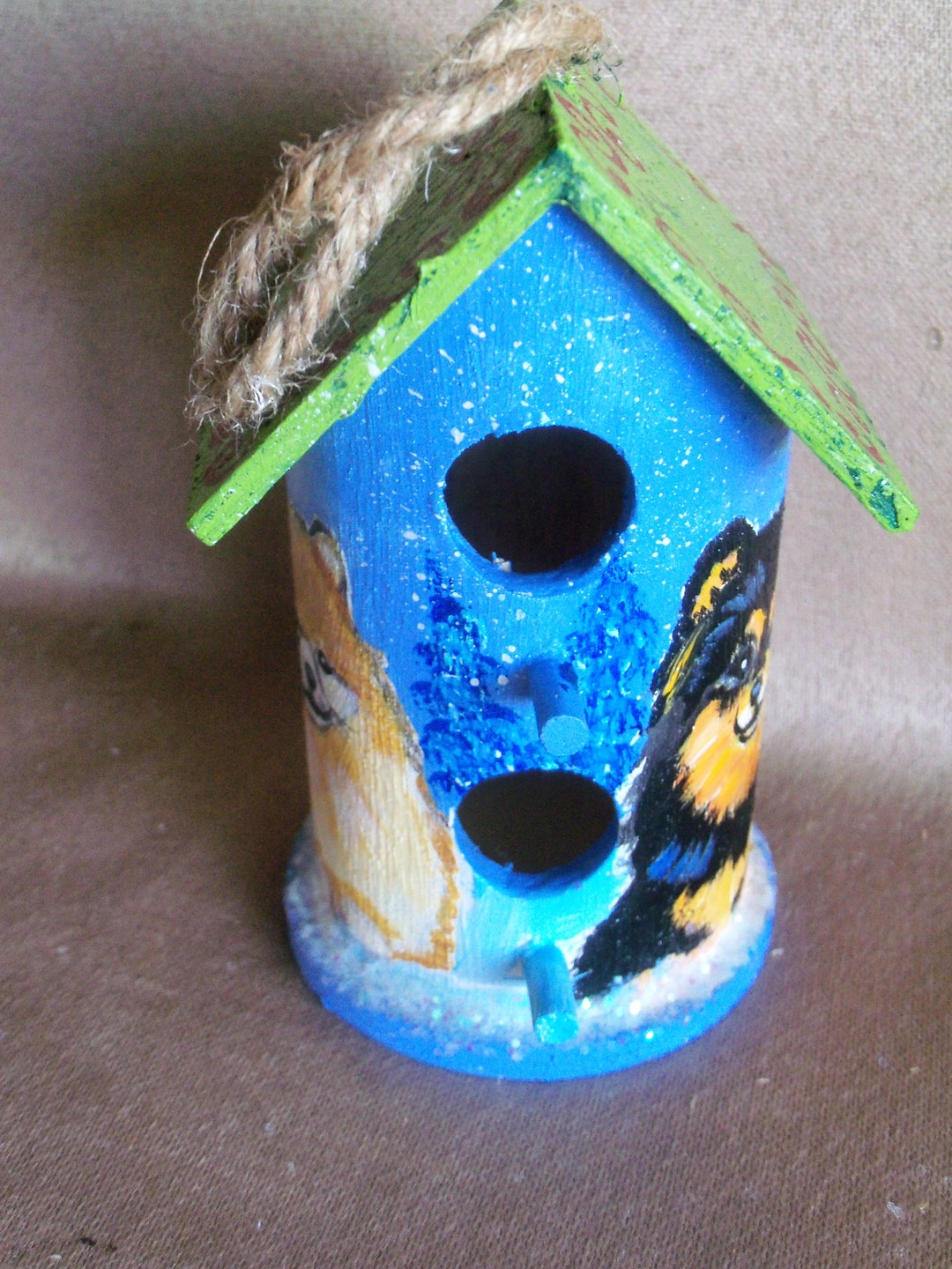 Pomeranian Dog Miniature Birdhouse Ornament Painting Hand Painted Dog ...