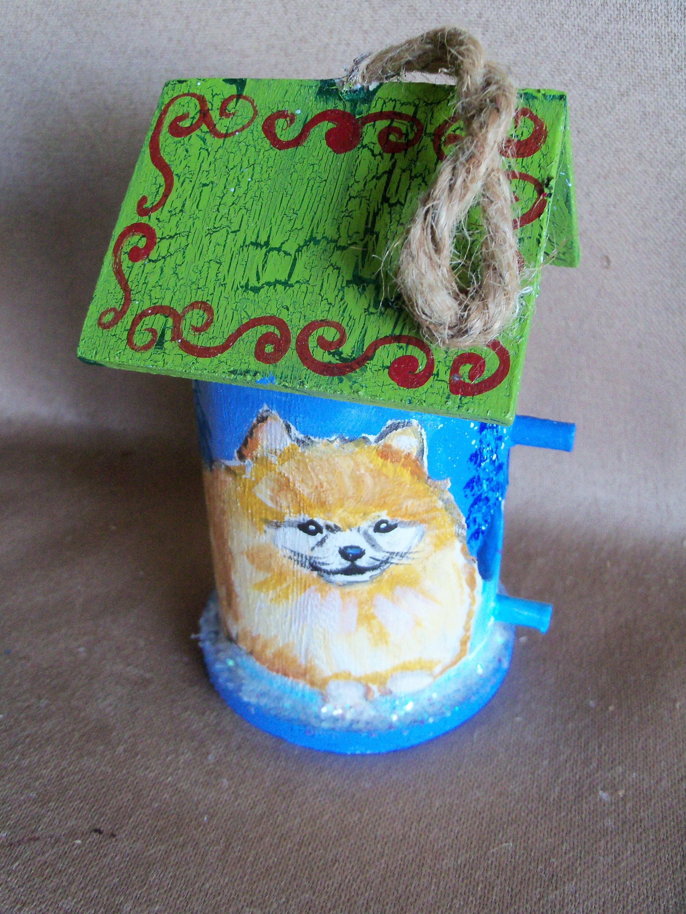 Pomeranian Dog Miniature Birdhouse Ornament Painting Hand Painted Dog ...