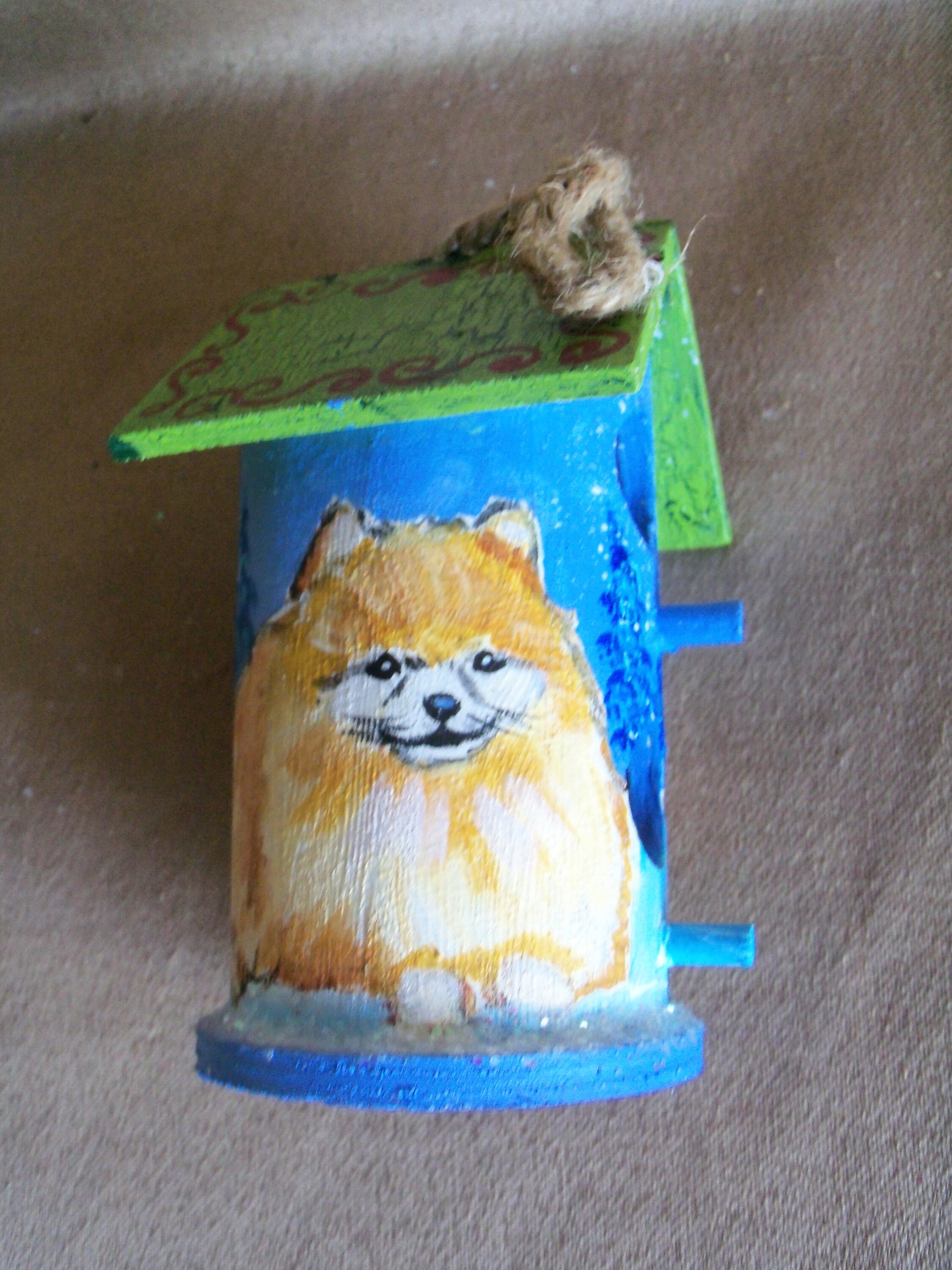 Pomeranian Dog Miniature Birdhouse Ornament Painting Hand Painted Dog ...